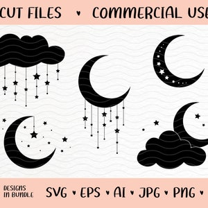 Moon Stars and Clouds SVG Bundle Files for Cricut - Etsy