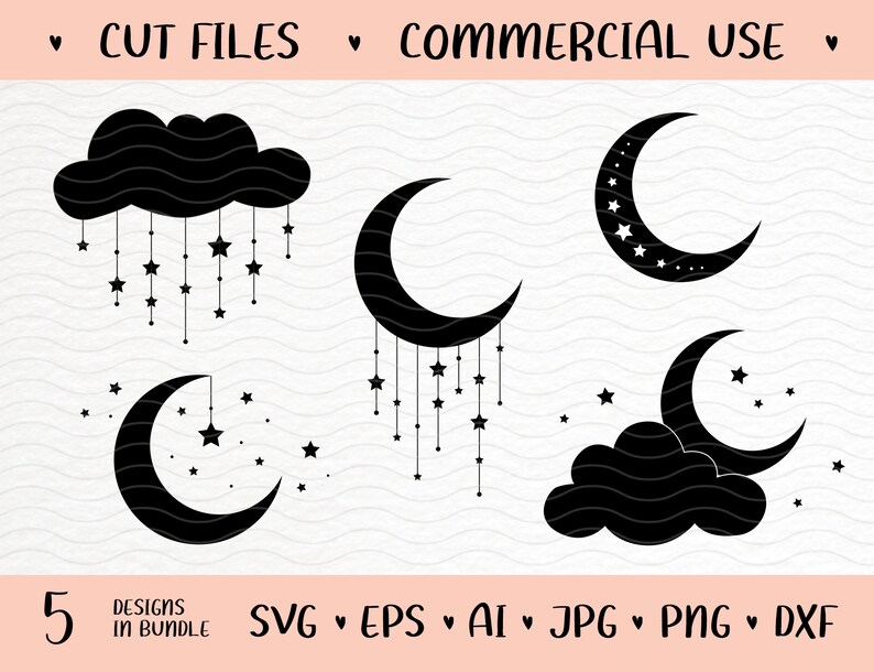 Moon Stars and Clouds SVG Bundle Files for Cricut - Etsy