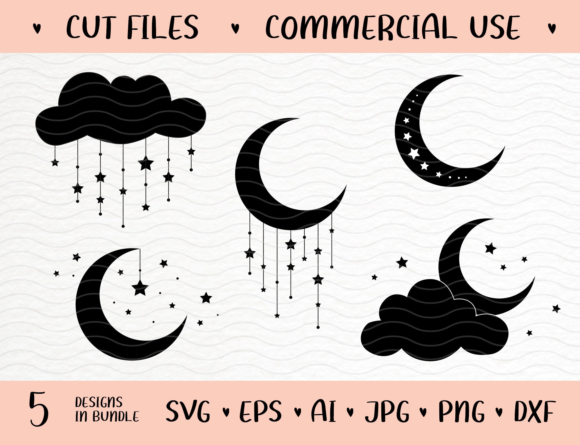 Moon Stars and Clouds SVG Bundle Files for Cricut - Etsy