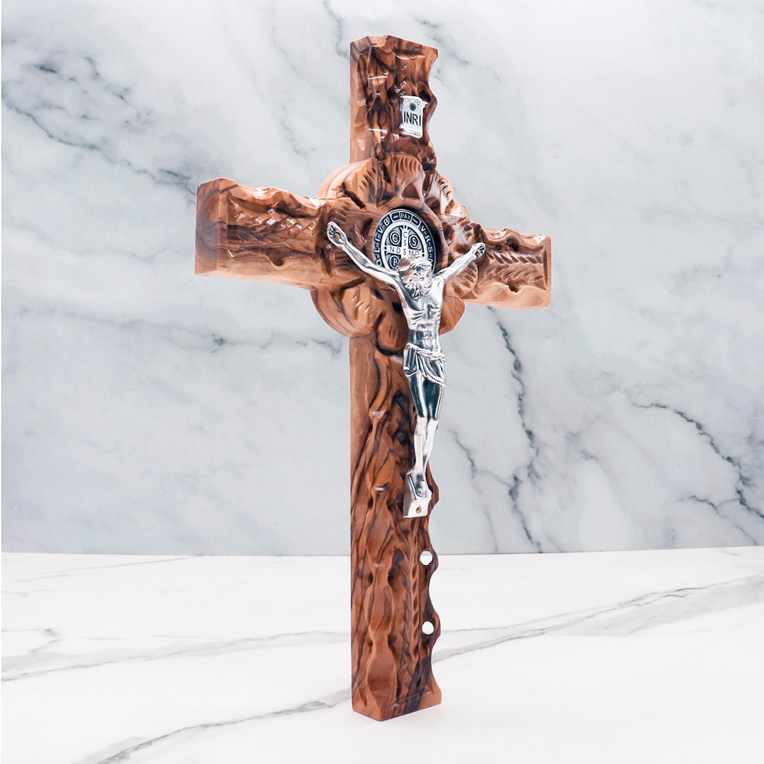 Handmade Olive Wood Saint Benedict Cross - Holy Land Design - Etsy