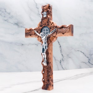 Handmade Olive Wood Saint Benedict Cross - Holy Land Design - Etsy