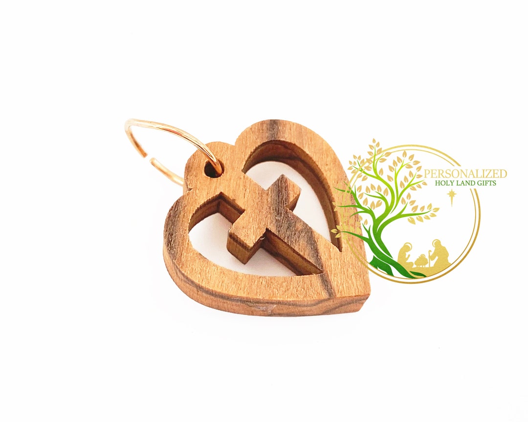 Olive Wood Heart Cross Pendant: Jerusalem Religious Charm (set of 3) - Etsy