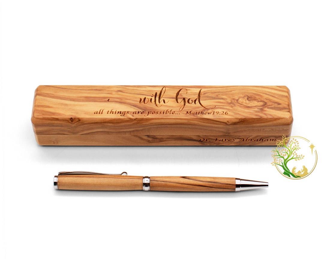 Olive Wood Pen & Box | Christmas Wooden Pen Box and Pen Gift From the ...