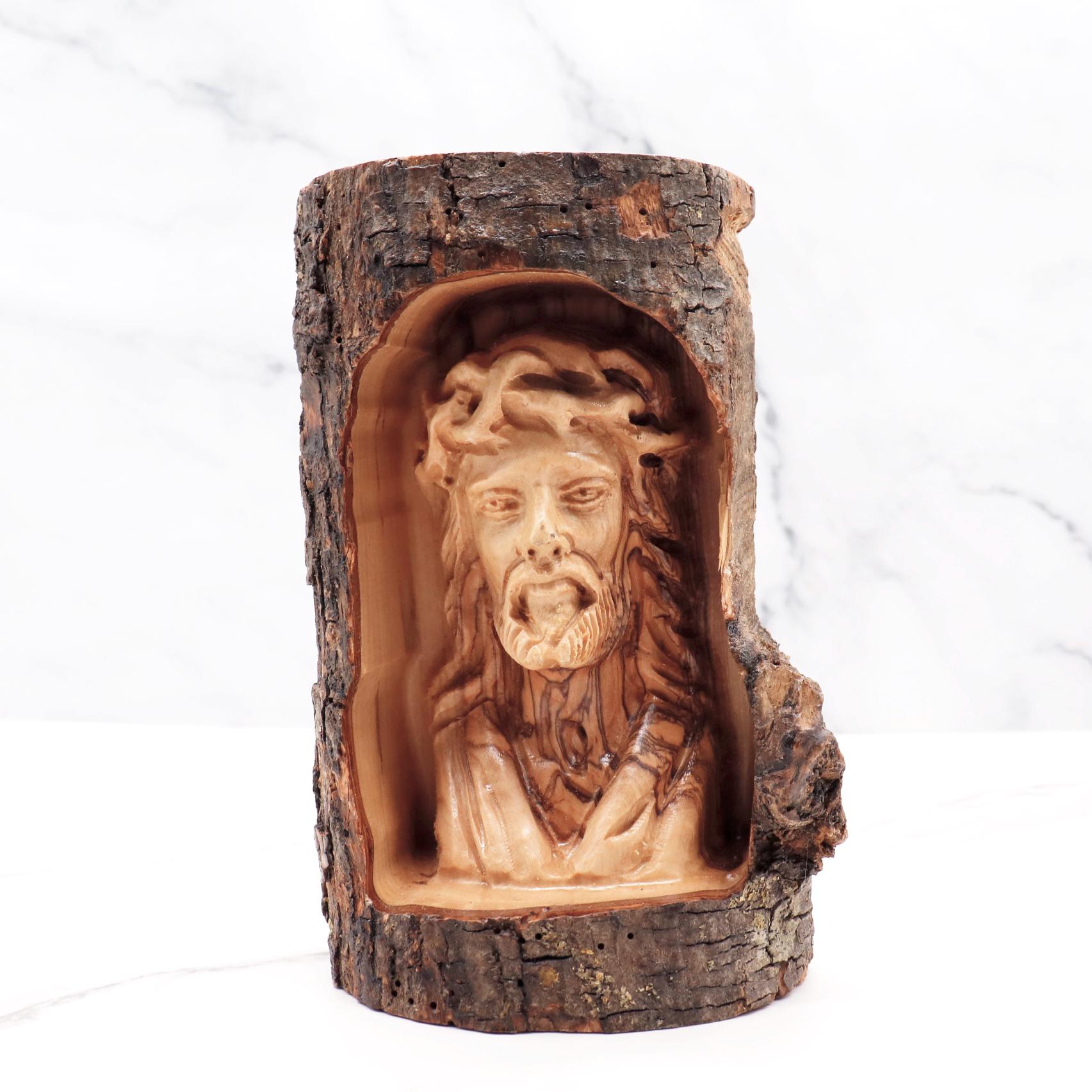 Jesus Olive Wood Log Carvings