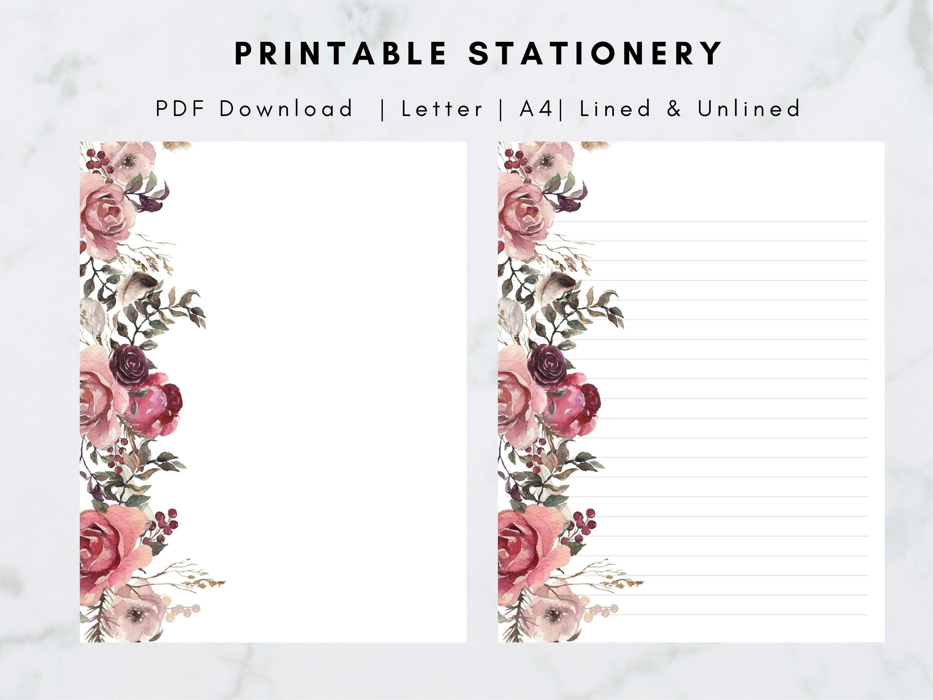 Elegant Floral Watercolor Stationery Print | Letter Writing ...