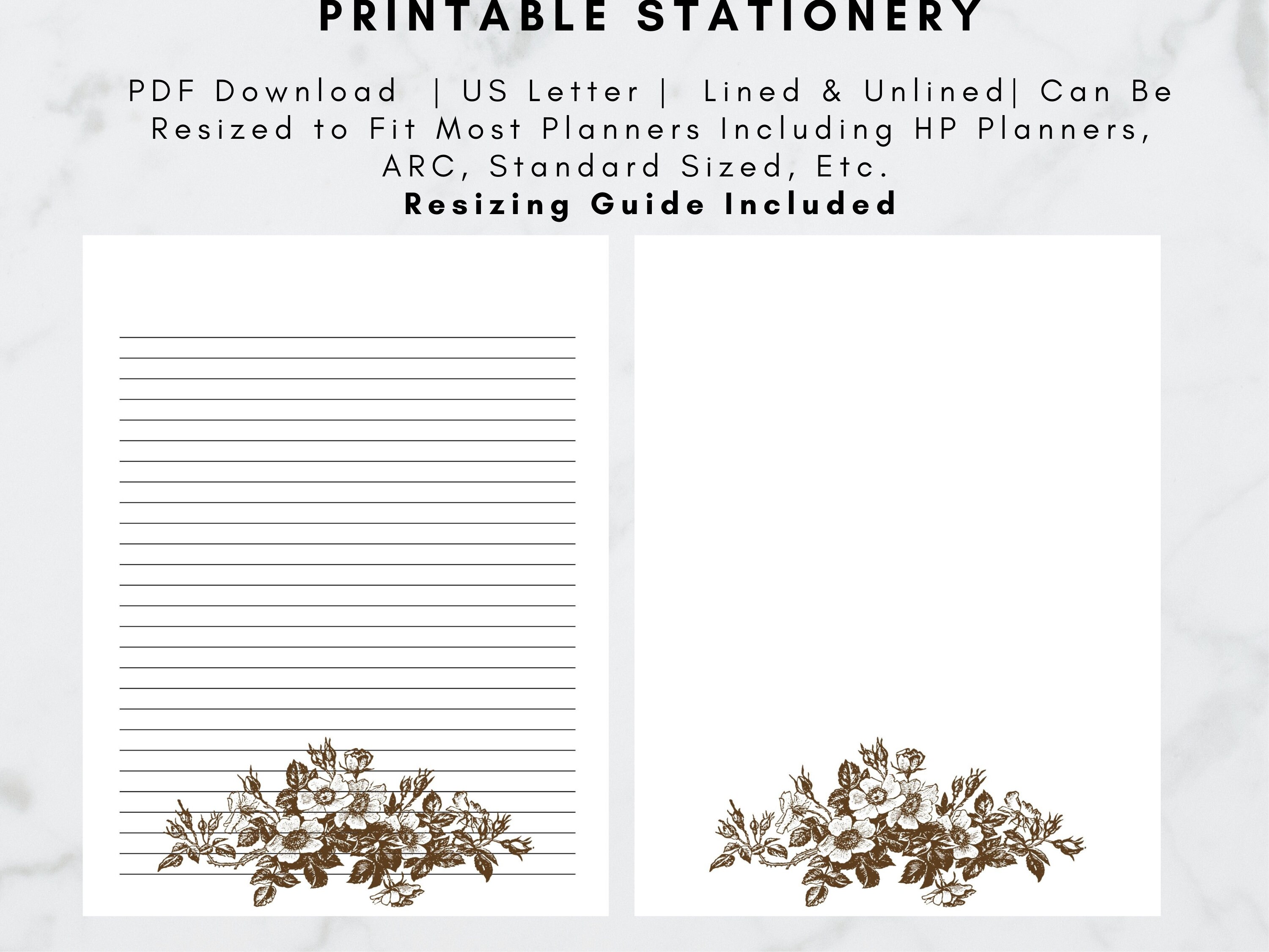 Vintage Floral Stationery Flower Design in Sepia Tone | Etsy