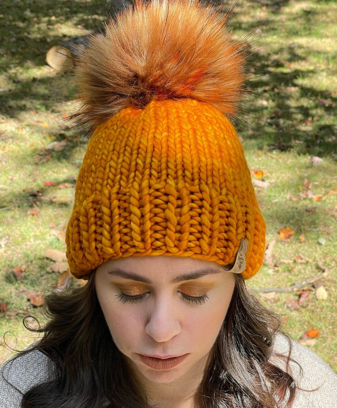Adult Luxury Bulky Knit Beanie Faux Fur Pom - Etsy