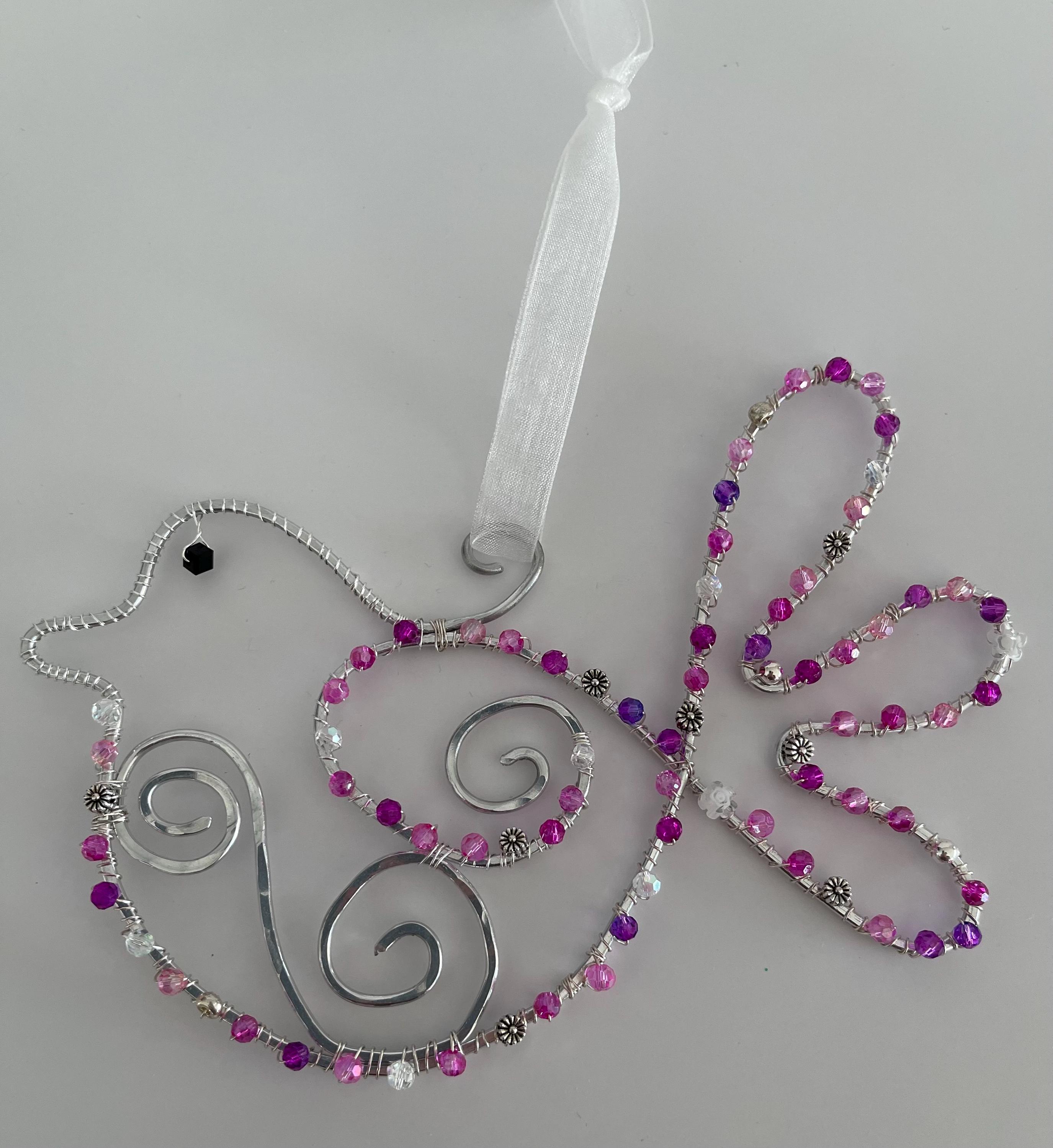 Silver Coloration Wire Wrapped Bird With Crystal & Glass Beads ~ Pink ...