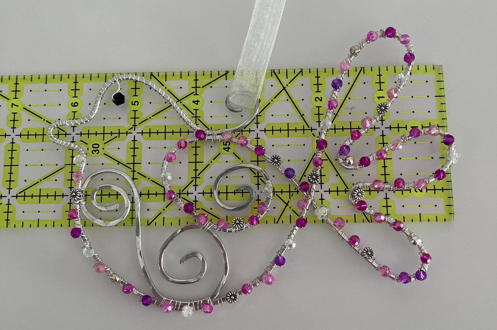 Silver Coloration Wire Wrapped Bird With Crystal & Glass Beads ~ Pink ...