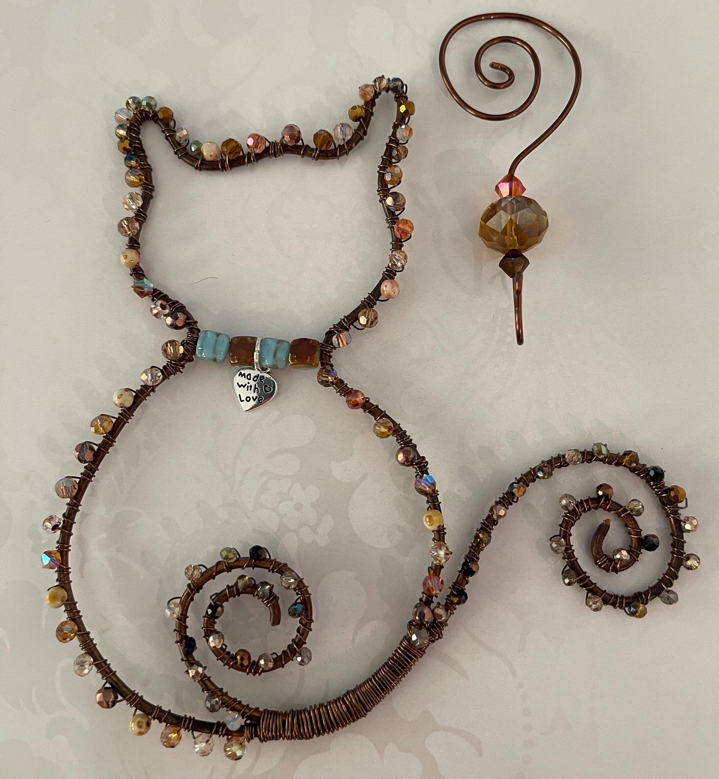 Beaded Wire Wrapped Cat Sculpture Unique/handcrafted Art Sculpture ...