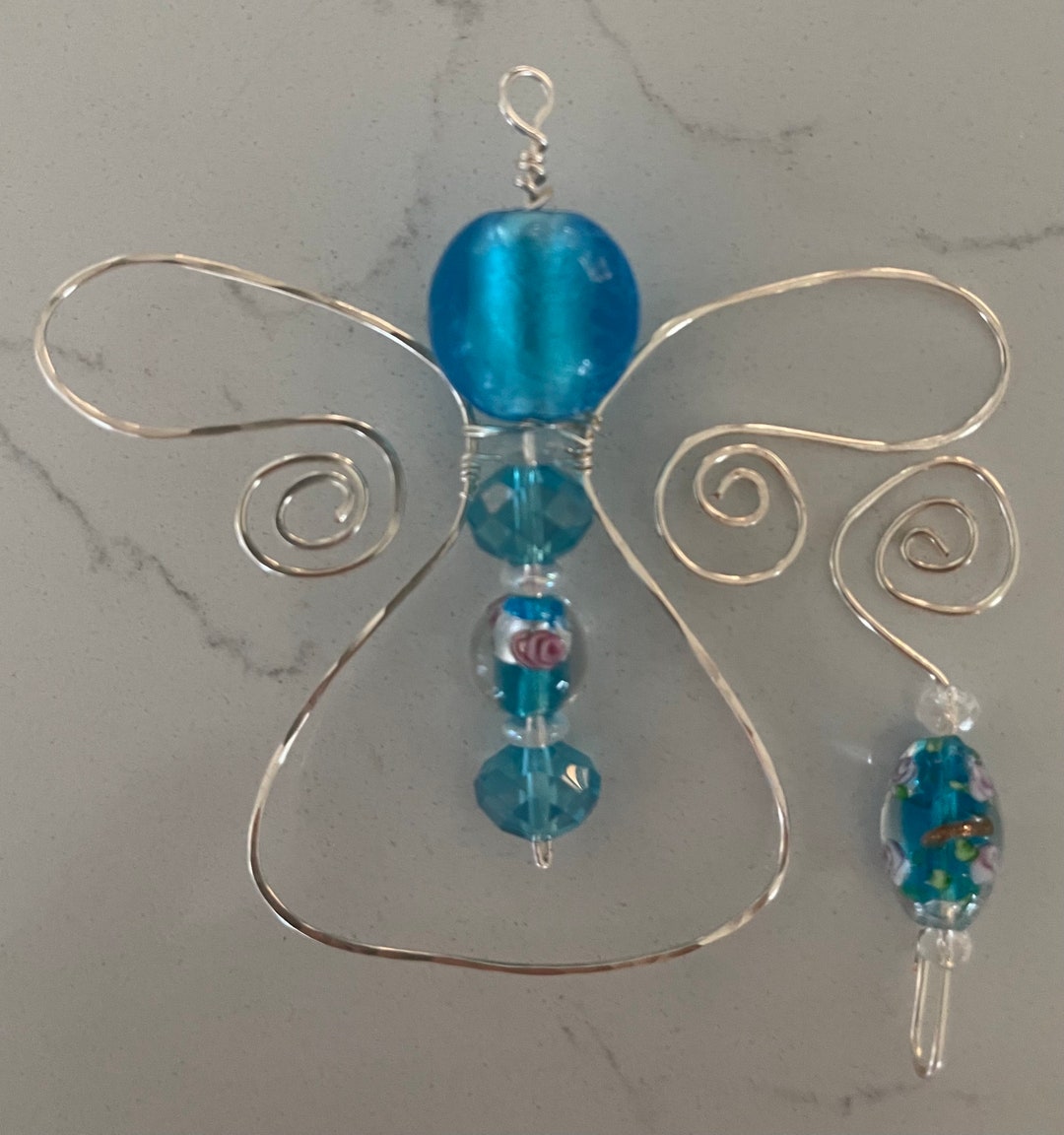 Handcrafted Beaded Wire Shaped Angel Ornament/suncatcher With Glass ...