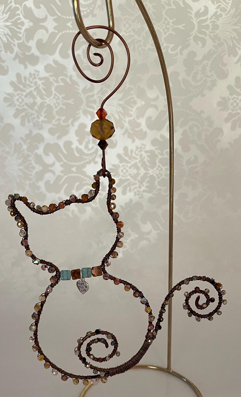 Beaded Wire Wrapped Cat Sculpture Unique/handcrafted Art Sculpture ...
