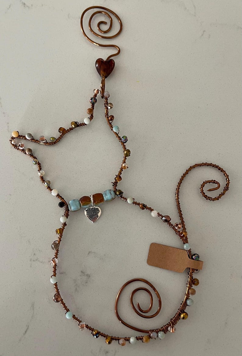 Beaded Wire Wrapped Cat Sculpture ~ Unique/handcrafted Art Sculpture ...