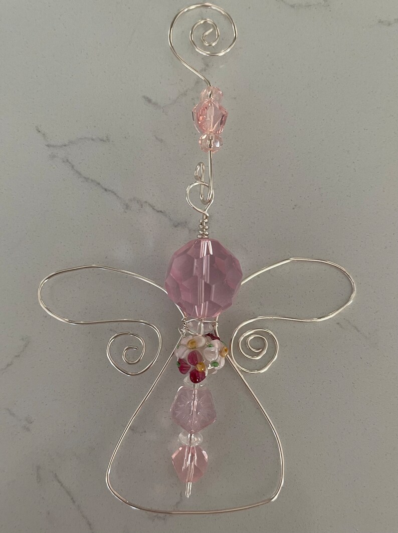 Handcrafted Beaded Wire Shaped Angel Ornament/suncatcher With Glass ...