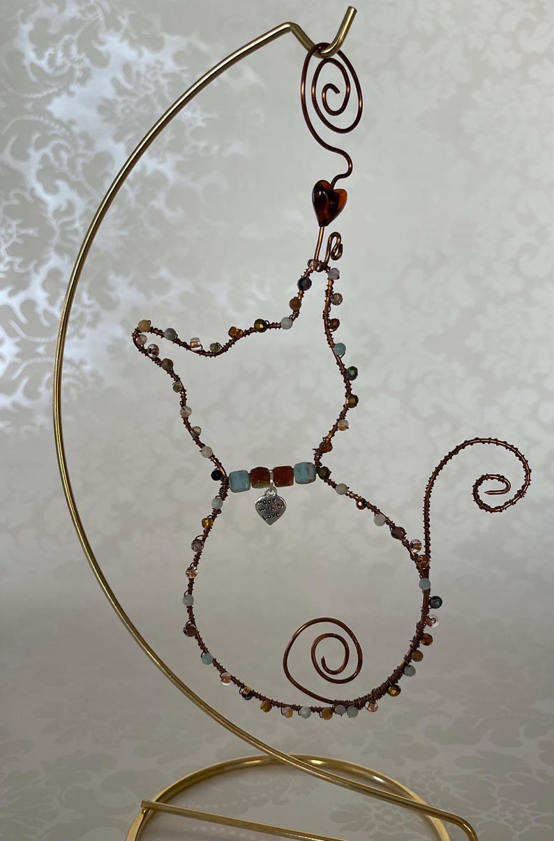 Beaded Wire Wrapped Cat Sculpture ~ Unique/handcrafted Art Sculpture ...