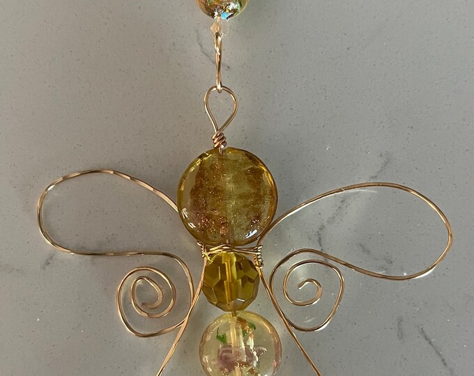 Handcrafted Beaded Wire Shaped Angel Ornament/suncatcher With Glass ...