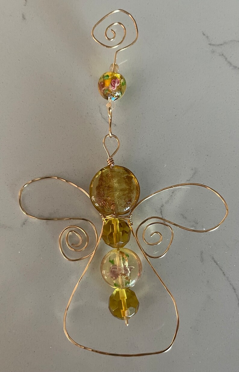 Handcrafted Beaded Wire Shaped Angel Ornament/suncatcher With Glass ...