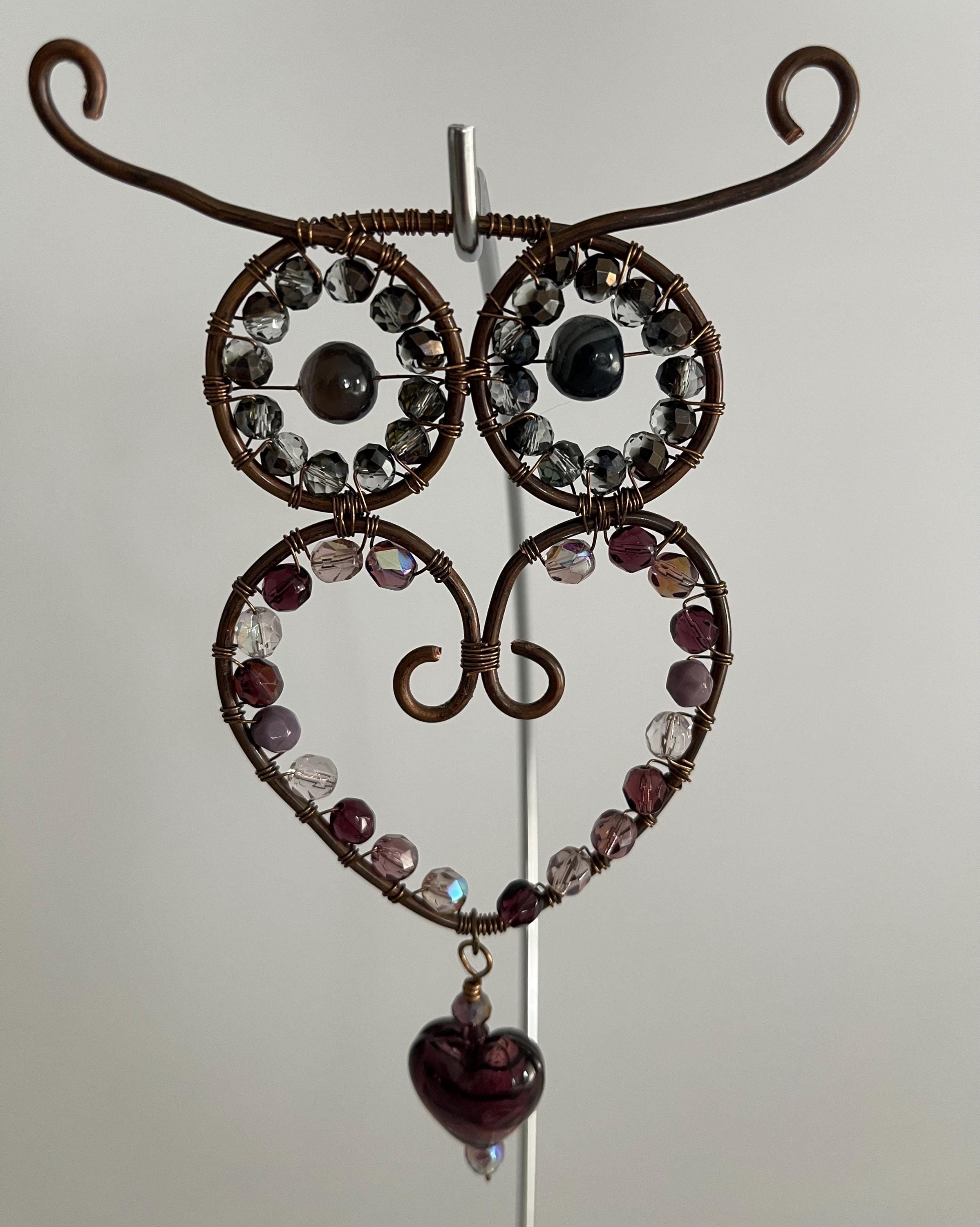 Beaded Owl Unique/handcrafted Art Sculpture With Multi Colored Crystal ...