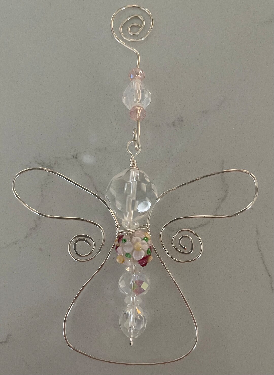 Handcrafted Beaded Wire Shaped Angel Ornament/suncatcher With Glass ...