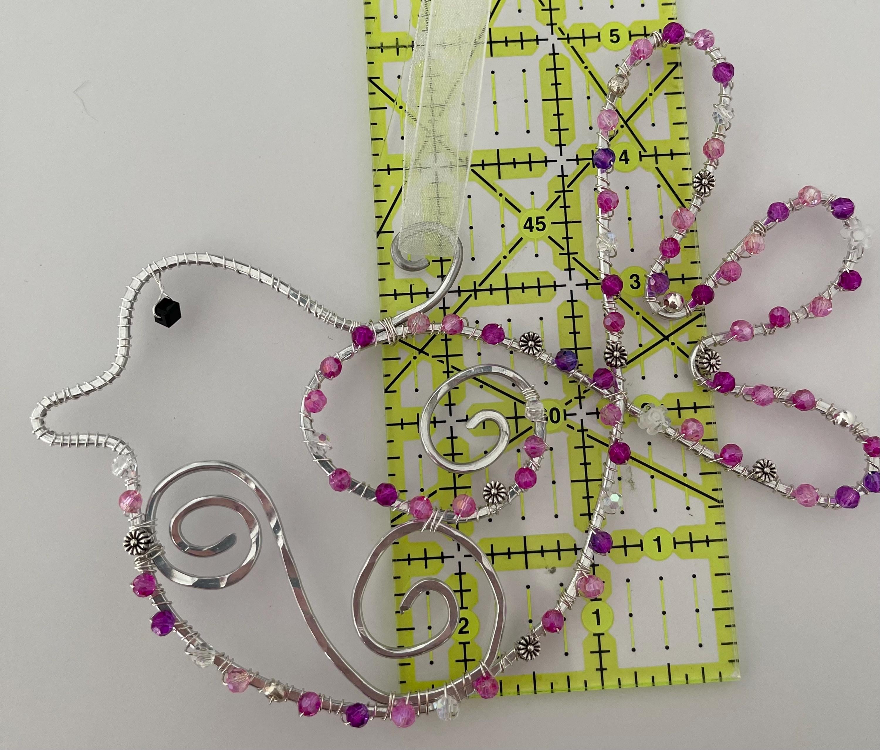 Silver Coloration Wire Wrapped Bird With Crystal & Glass Beads ~ Pink ...