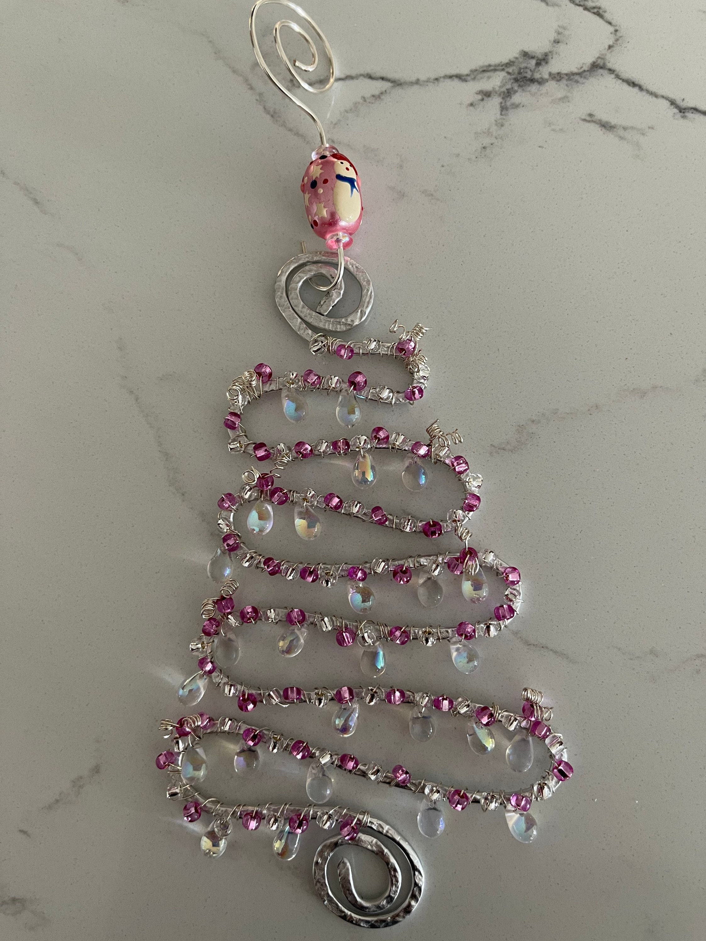 Handcrafted Beaded Wire Shaped Tree Ornament With Pink Glass Beads - Etsy