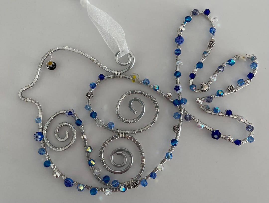 Silver Coloration Wire Wrapped Bird With Crystal & Glass Beads ~ Blue ...
