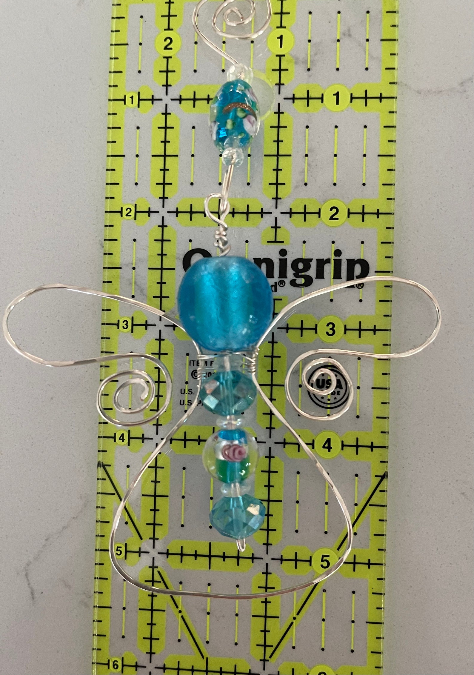 Handcrafted Beaded Wire Shaped Angel Ornament/suncatcher With Glass ...