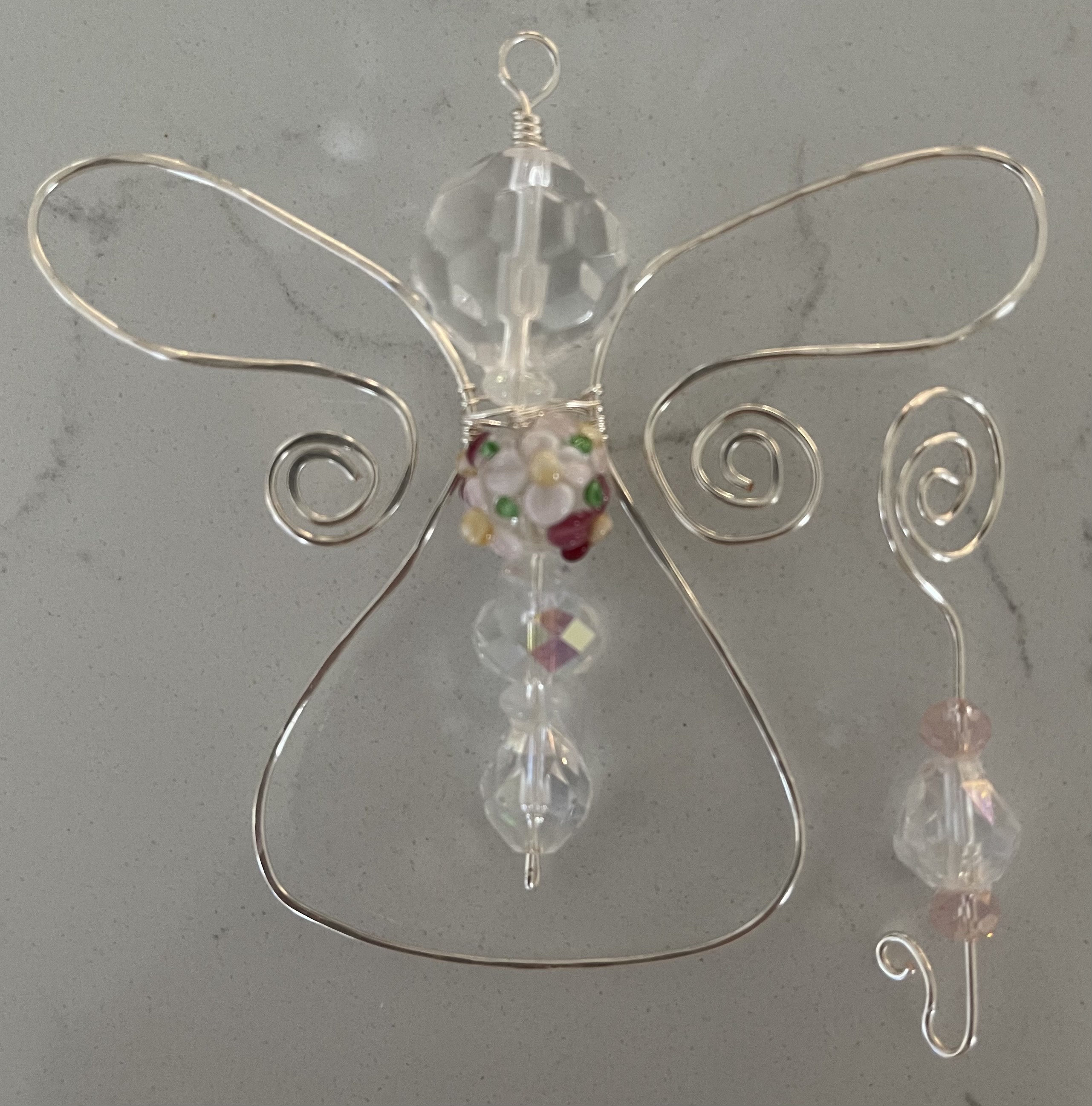 Handcrafted Beaded Wire Shaped Angel Ornament/suncatcher With Glass ...