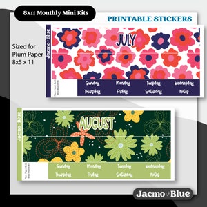 PRINTABLE 8x11 Monthly Stickers Mini Kits Plum Paper Planner Print and ...