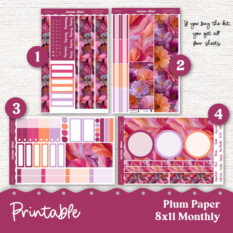 Plum Paper Planner PRINTABLE Monthly Stickers 8x11 7x9 A5 Print and Cut ...