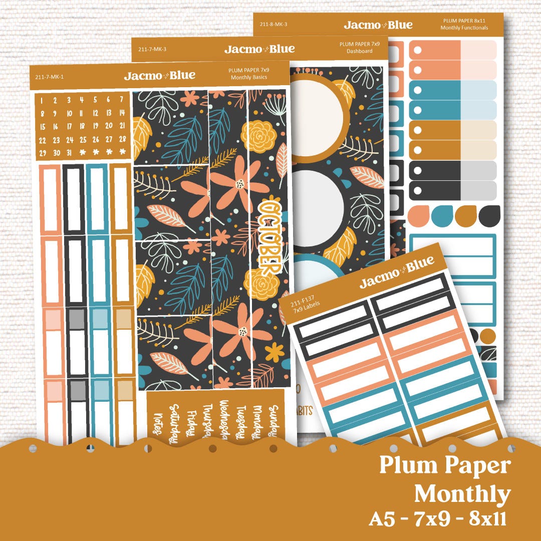 October Plum Paper Monthly Sticker Kit for 8x11 7x9 A5 Planners - Kit ...