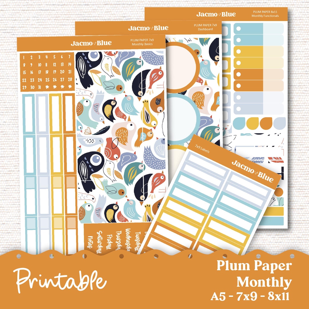 PRINTABLE Plum Paper Planner Monthly Stickers 8x11 7x9 A5 Print and Cut ...