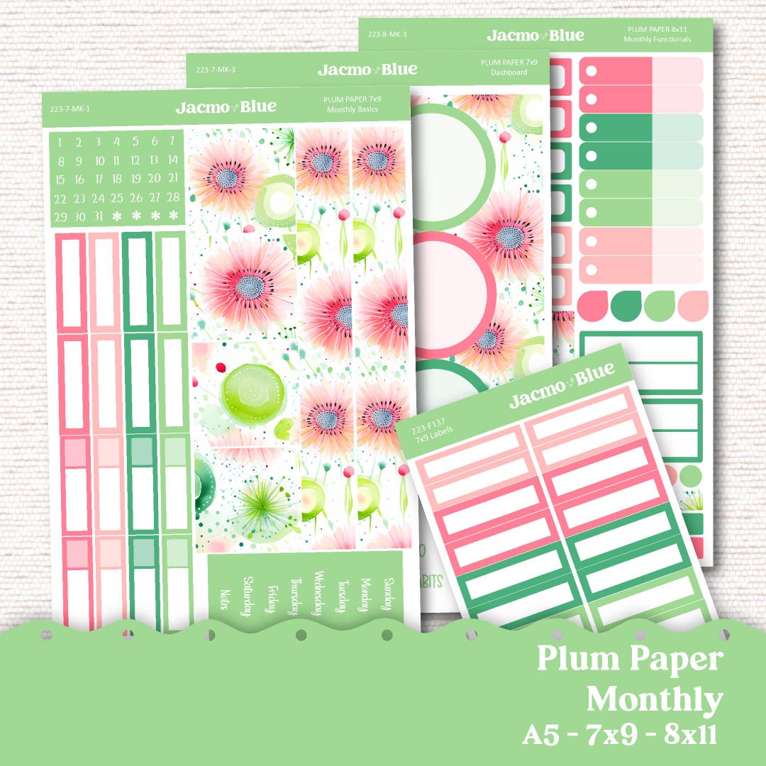 Carefree Plum Paper Monthly Sticker Kit for 8x11 7x9 A5 Planners - Kit ...