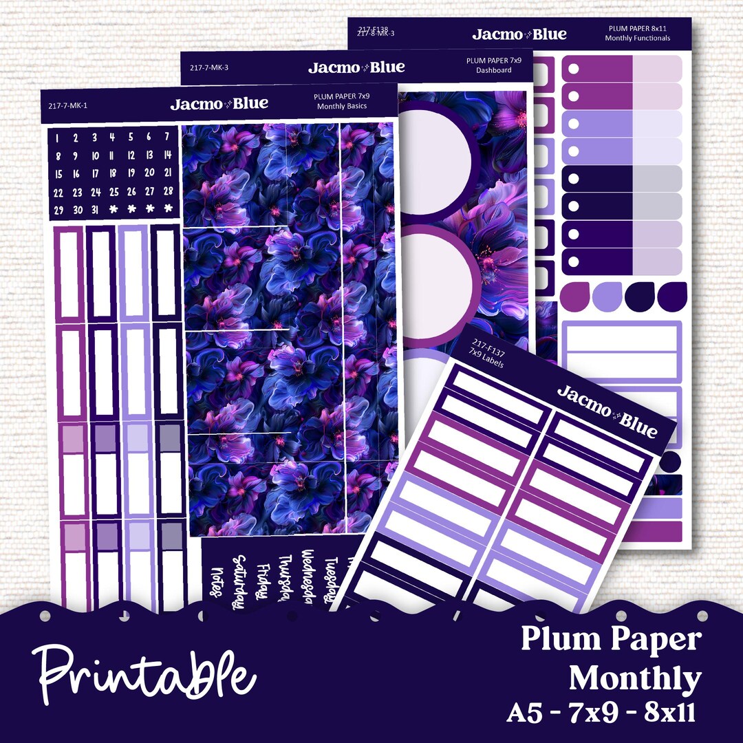 PRINTABLE Plum Paper Planner Monthly Stickers Spring 8x11 7x9 A5 Print ...