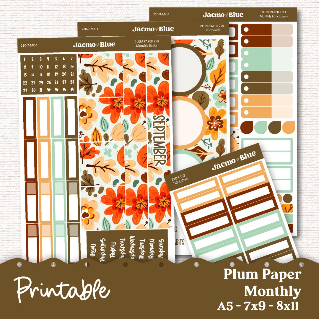 PRINTABLE September Plum Paper Planner Monthly Stickers 8x11 7x9 A5 ...