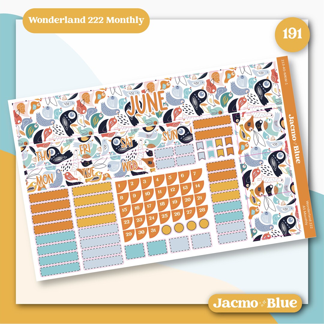 June Wonderland 222 A5 Kit 207 Monthly Planner Sticker Kit June Planner ...