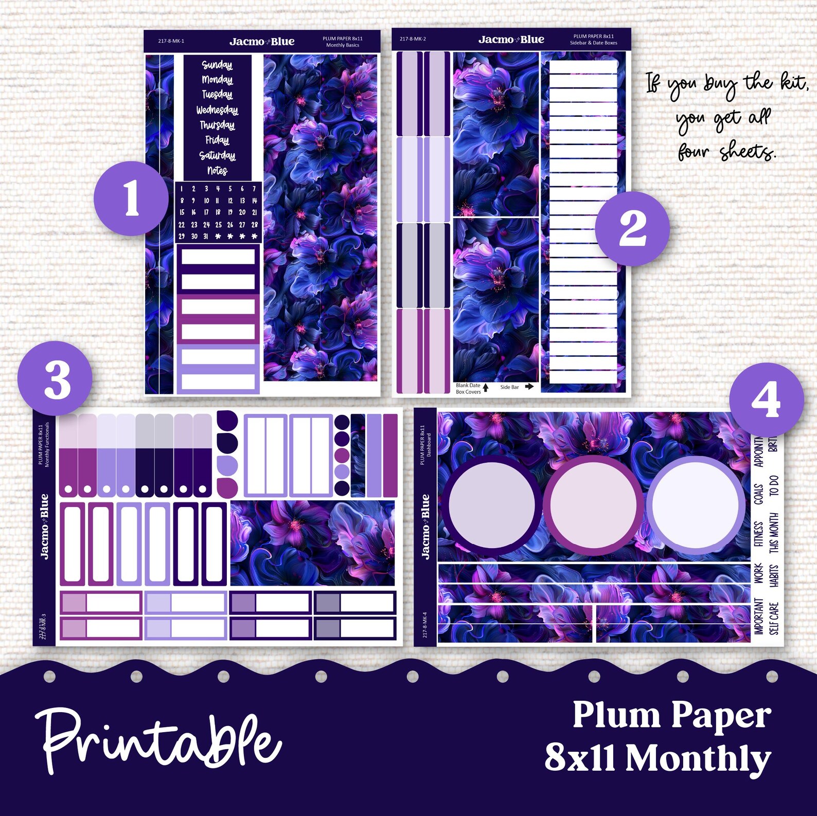 PRINTABLE Plum Paper Planner Monthly Stickers Spring 8x11 7x9 A5 Print ...