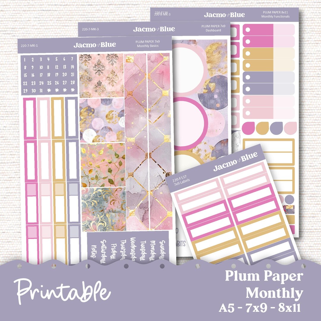 PRINTABLE Plum Paper Planner Monthly Stickers Spring 8x11 7x9 A5 Print ...