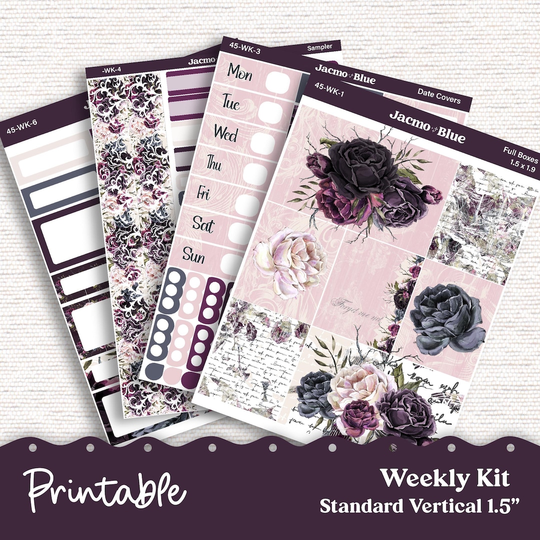 PRINTABLE Weekly Sticker Kit Vertical Planner - Silhouette Cricut ...