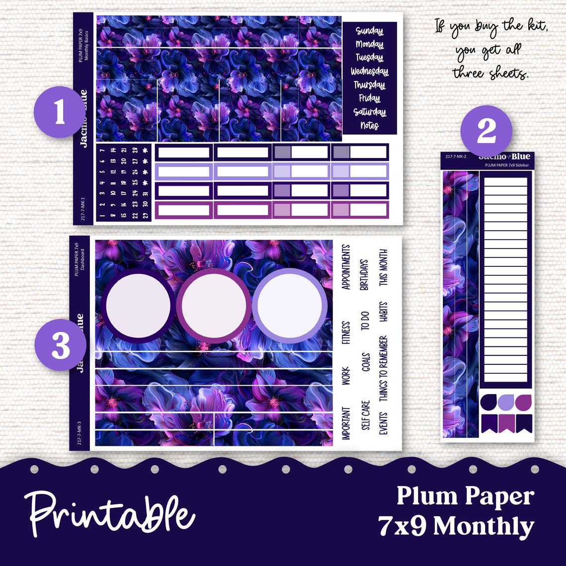 PRINTABLE Plum Paper Planner Monthly Stickers Spring 8x11 7x9 A5 Print ...