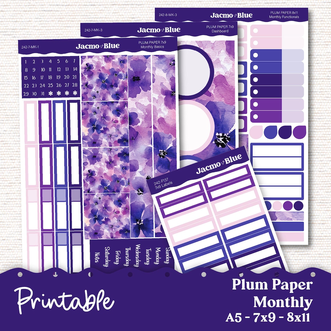 Plum Paper Planner PRINTABLE Monthly Stickers 8x11 7x9 A5 Print and Cut ...