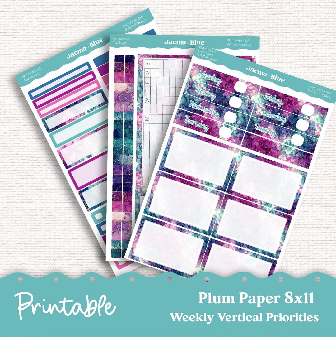 PRINTABLE 8x11 Weekly Vertical Priorities Sticker Kit Plum Paper ...