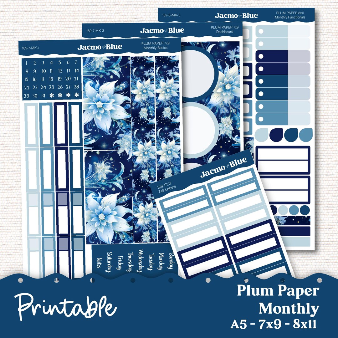 Printable Plum Paper Planner Monthly Stickers 8x11 7x9 A5 Print Cut ...