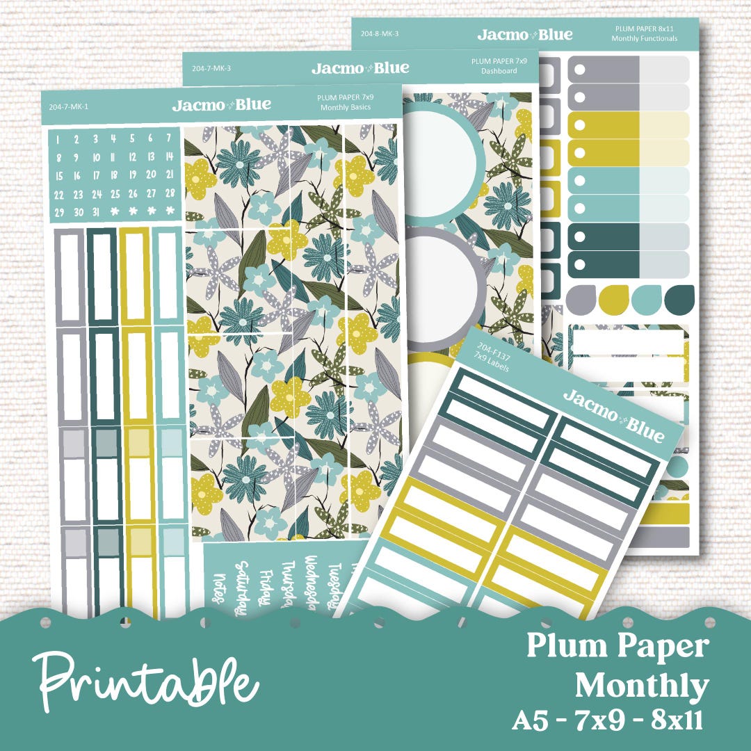 PRINTABLE Plum Paper Planner Monthly Stickers Spring 8x11 7x9 A5 Print ...