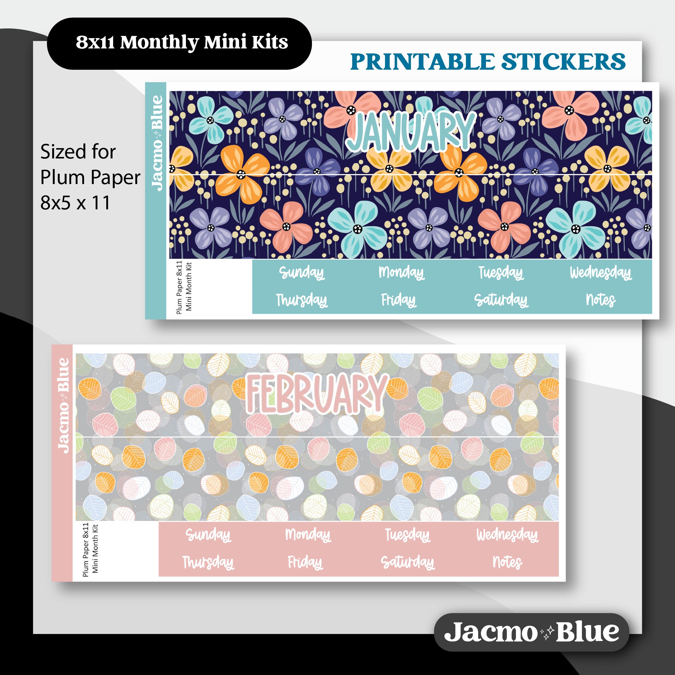 PRINTABLE 8x11 Monthly Stickers Mini Kits Plum Paper Planner Print and ...