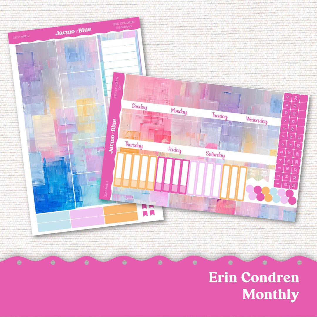 Periwinkle Abstract Planner Stickers 7x9 A5 Kit Monthly Planner Erin ...