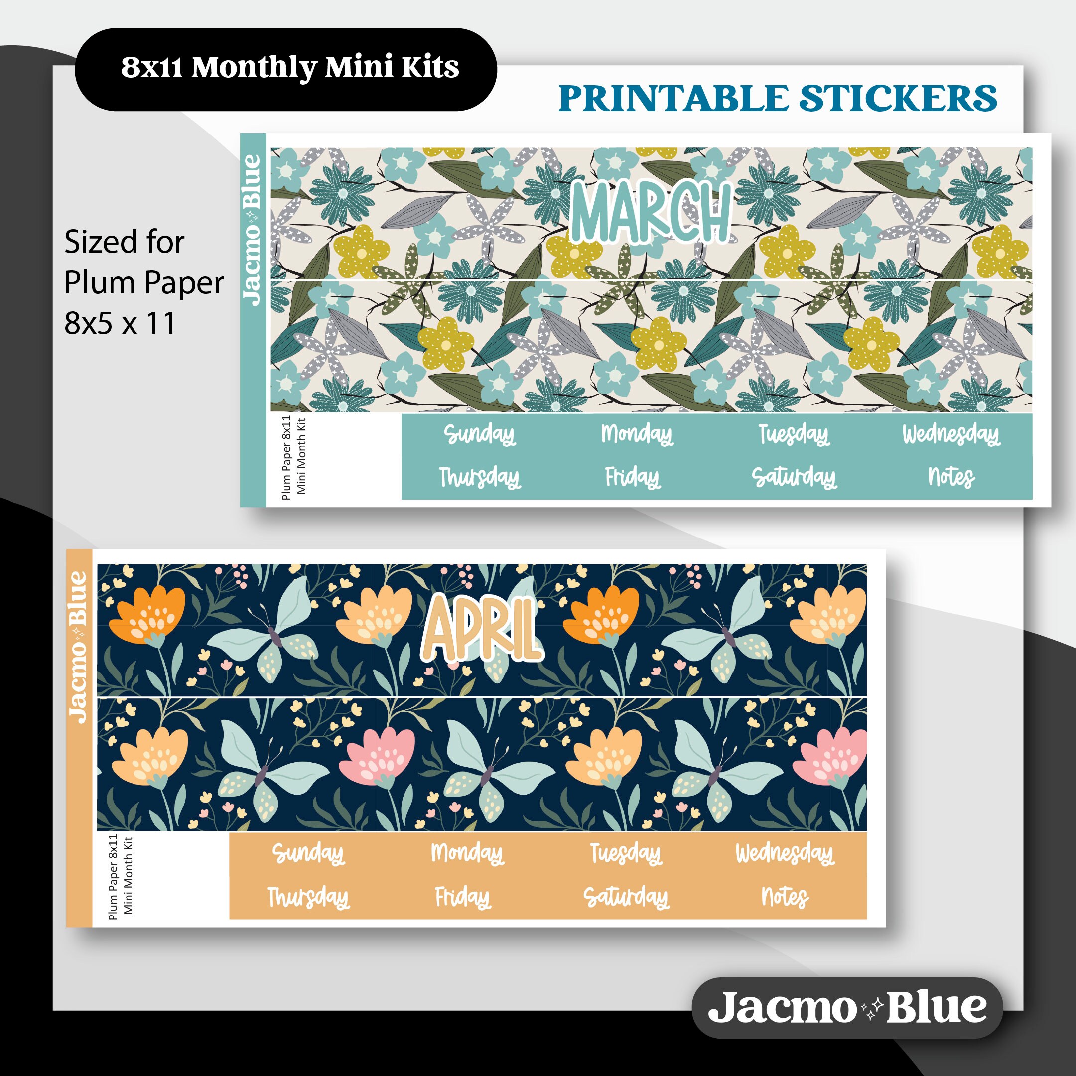 PRINTABLE 8x11 Monthly Stickers Mini Kits Plum Paper Planner Print and ...