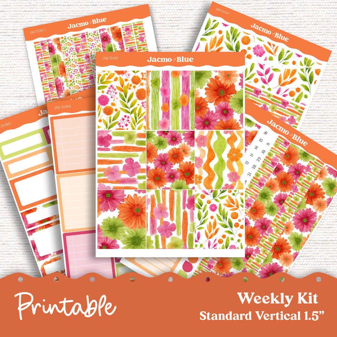 256P PRINTABLE Weekly Sticker Kit Vertical Planner Stickers Erin ...