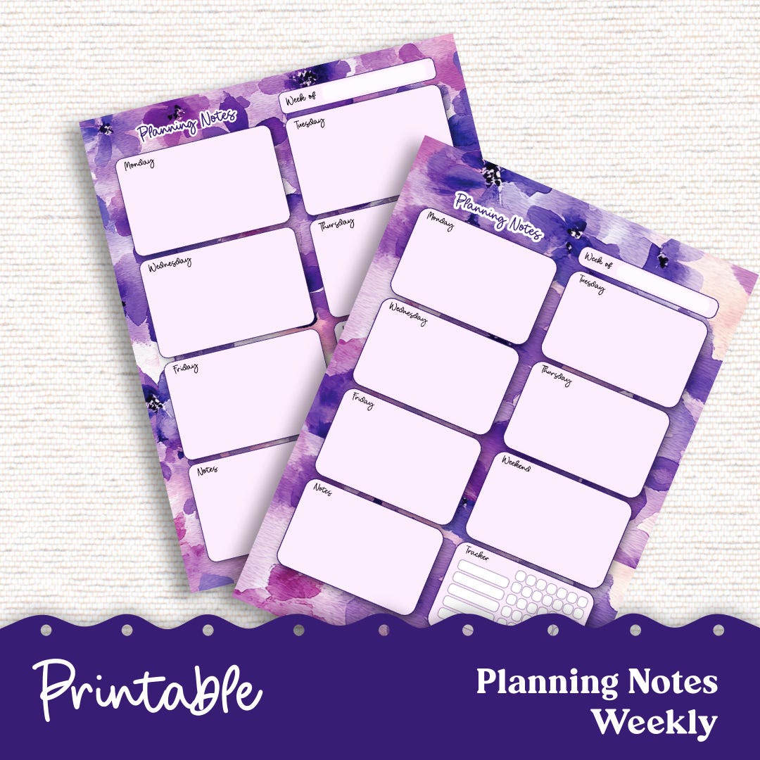 PRINTABLE Notepads PDF Files Weekly Planning Sheets for Preplanning or ...