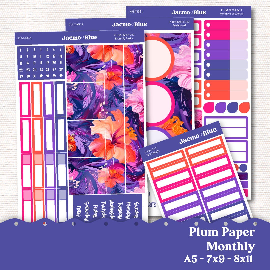 Spontaneous Plum Paper Monthly Sticker Kit for 8x11 7x9 A5 Planners ...
